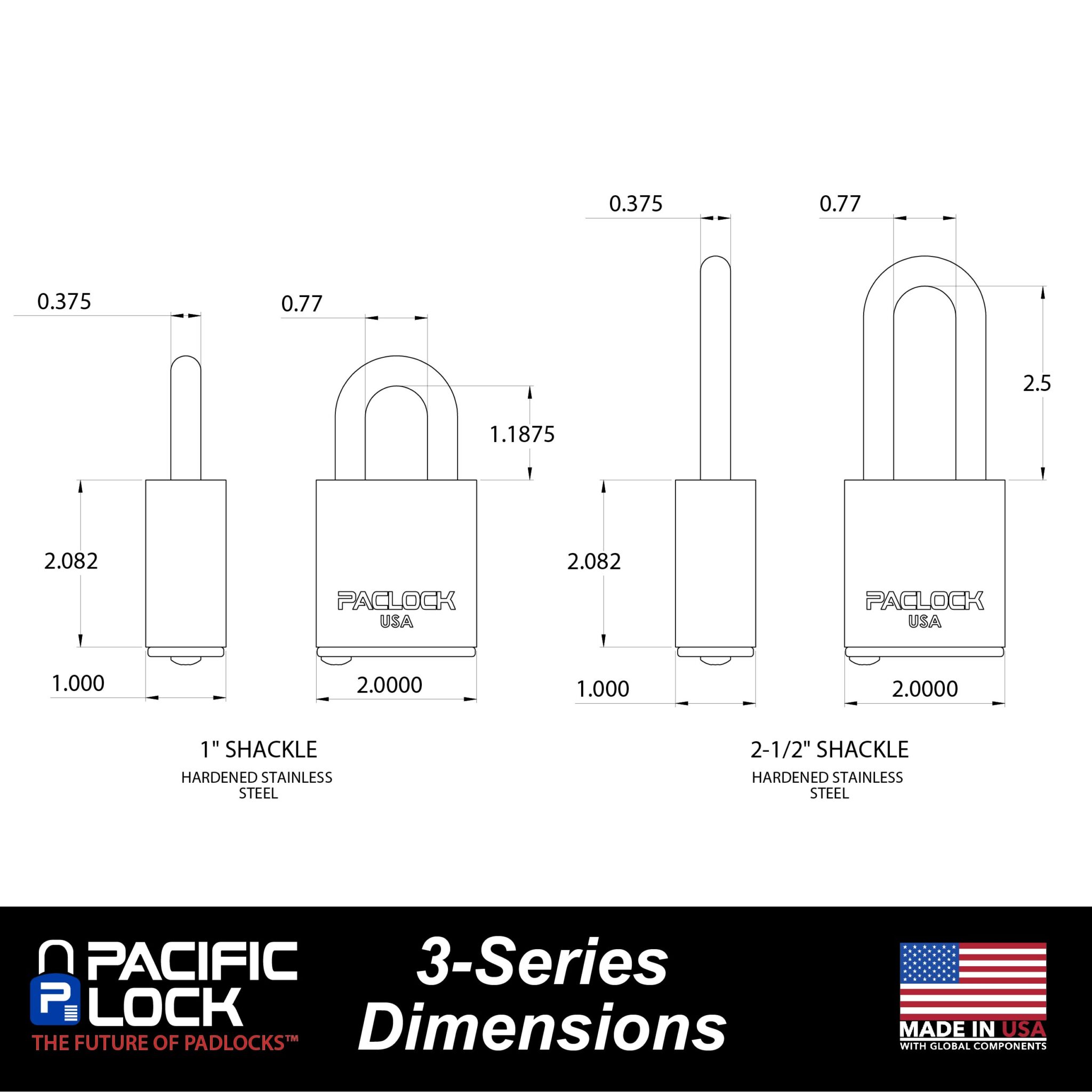 "3-Series" 3/8" Shackled Padlock - PACLOCK